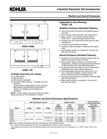 Kohler KG50 Industrial Gaseous Generator Specification Sheet | Manualzz