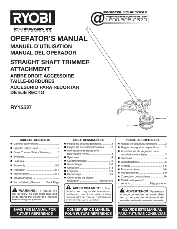 RYOBI RY40250 40V EXPAND-IT Attachment Capable String Trimmer Owner ...