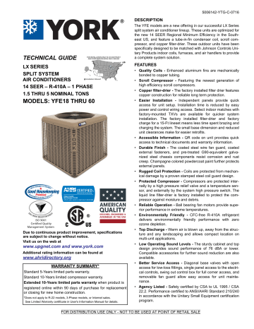 MECHANICAL SPECIFICATIONS. York YFD, YFE | Manualzz
