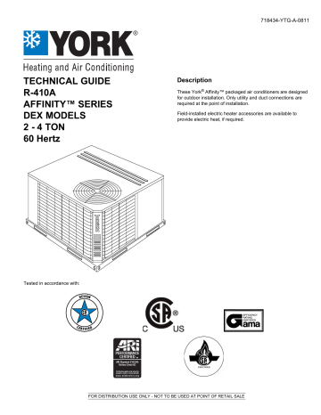 York DEX024 thru 060 Affinity R-410A Single Package Air Conditioner ...