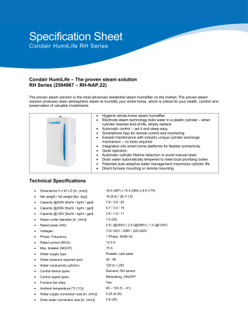 Condair HumiLife RH Humidifier Specification Sheet | Manualzz