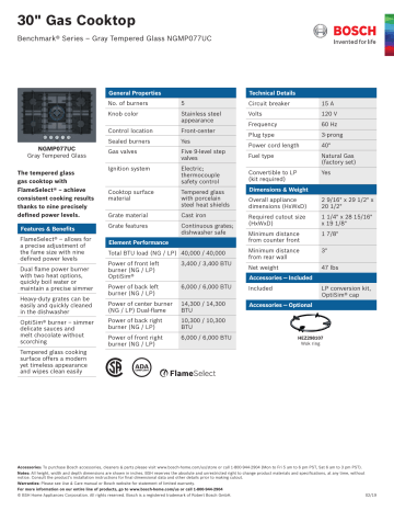 Bosch NGMP077UC Benchmark 30-in 5 Burners Slate Gas Cooktop Dimensions ...