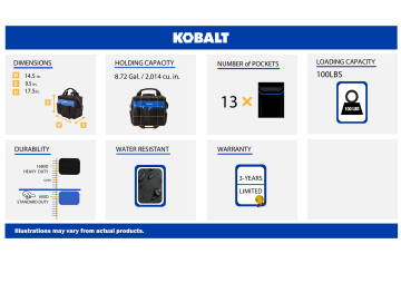 Kobalt GP-62570 14-in Rolling Tool Bag Dimensions Guide | Manualzz