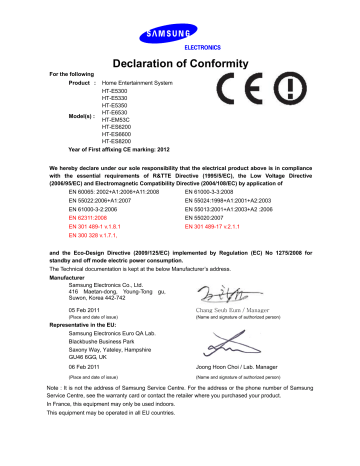 Samsung HT-ES8200 Declaration Of Conformity | Manualzz