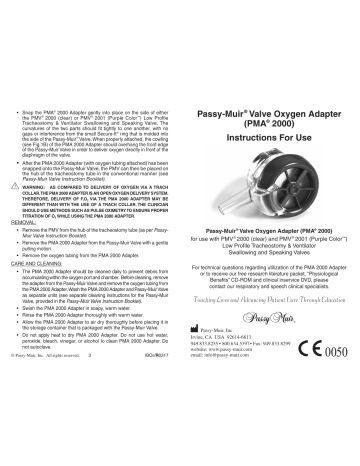 Passy-Muir PMA 2000 Instructions For Use | Manualzz