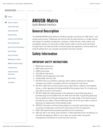 Shure ANIUSB-Matrix User Manual | Manualzz