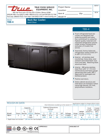 True TBB-4 Specifications | Manualzz
