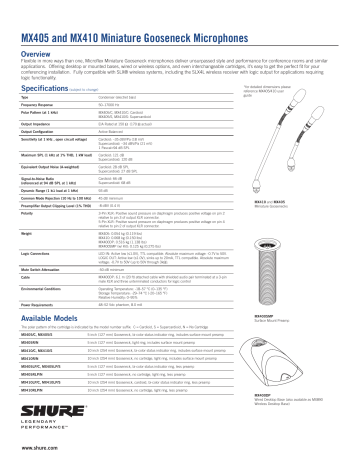 Shure MX405, MX410 Specifications | Manualzz