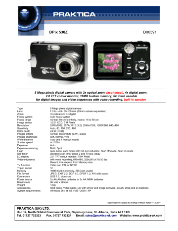 Praktica DPix 530Z Specifications | Manualzz