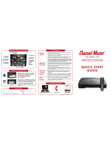 Channel Master CM-7000PAL DVR Quick Start Manual | Manualzz
