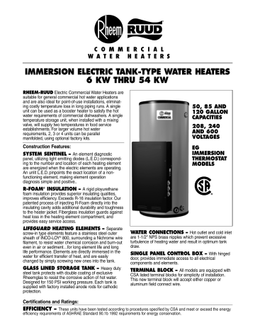Rheem Ruud EG50-C-9 Specification Sheet | Manualzz