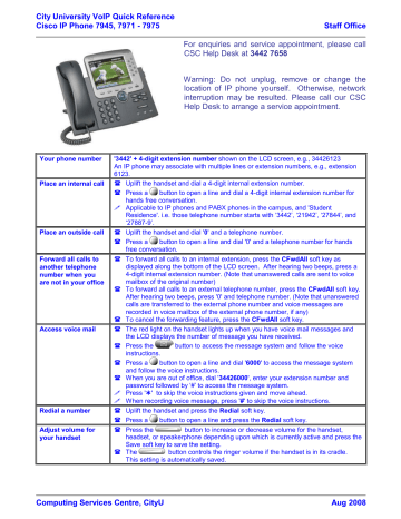 Cisco 7945 Series, Razorline 7975 Quick Reference | Manualzz