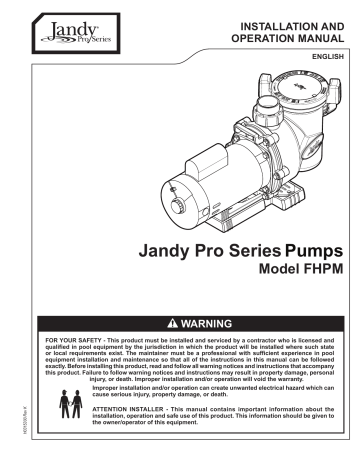 Jandy FHPM, Pro FHPM Installation And Operation Manual | Manualzz