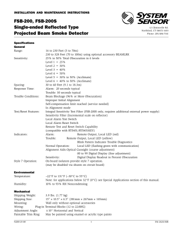 System Sensor FSB-200 Installation And Maintenance Instructions Manual ...