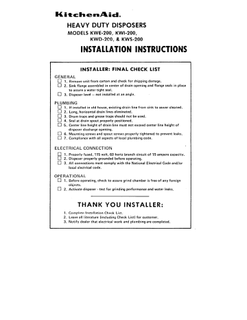 KitchenAid KWS-200 Installation Instructions | Manualzz