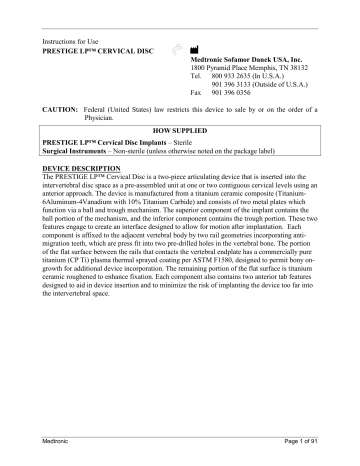 Medtronic PRESTIGE LP Instructions For Use Manual | Manualzz