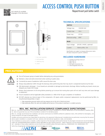 BEA ACCESS CONTROL PUSH BUTTON User Guide | Manualzz