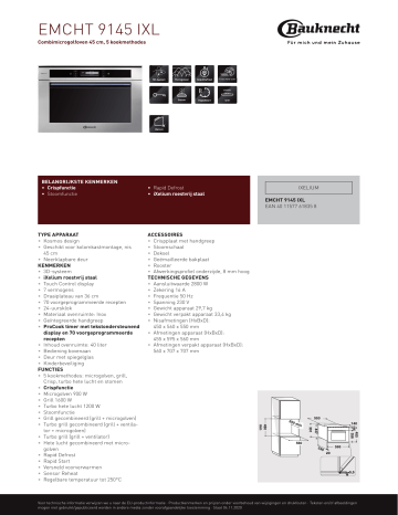Bauknecht EMCHT 9145/IXL Microwave Productdataset | Manualzz