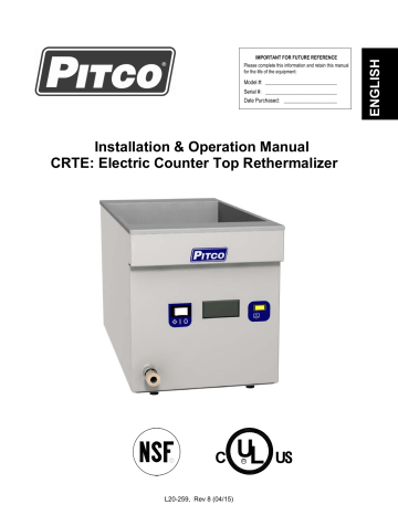 Pitco CRTE Counter Top Rethermalizer Manual | Manualzz