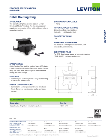Leviton 49605-AFR Cable Routing Ring Specification | Manualzz