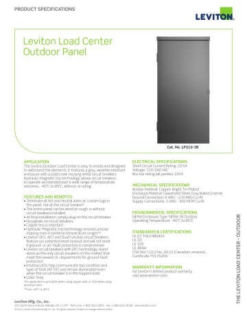 Leviton LP320-3L 30 Space Outdoor Load Center Specification | Manualzz