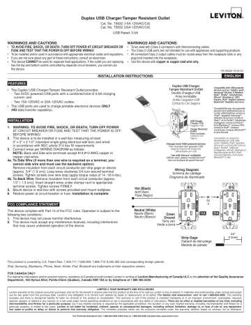 Leviton T5632-W Outlet/USB Combo Instruction Sheet | Manualzz