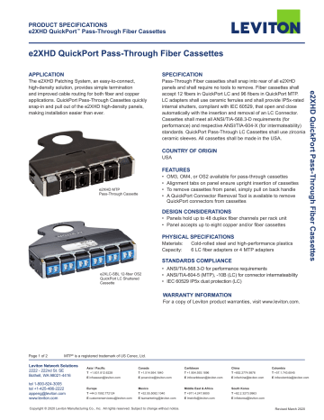 Leviton E2XLC-SGR e2XHD QuickPort Fiber Cassette, OS2, LC/APC shuttered ...