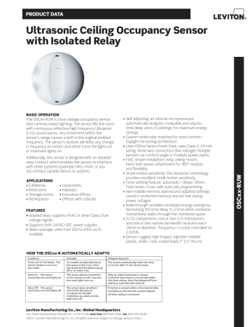 Leviton OSC05-RUW Occupancy Sensor OSC05-RUW Data Sheet | Manualzz