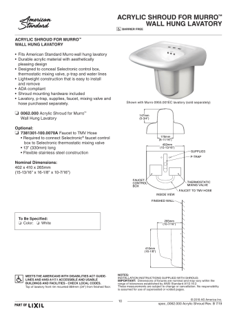 American Standard 0062000.020 Acrylic Shroud for Murro Wall-Hung Sink ...