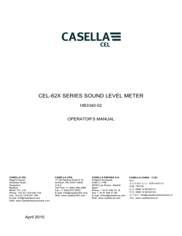 Casella 62x Series Sound Level Meter Handbook | Manualzz
