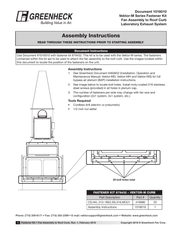 Greenheck 101601 Vektor-M Series Plenum to Curb Fastener Kit ...