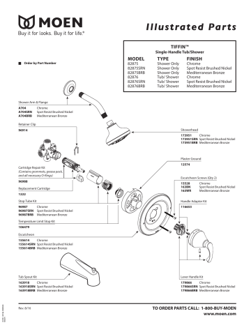 Moen 82875 Tiffin Chrome Posi-Temp(R) shower only Exploded Parts View | Manualzz