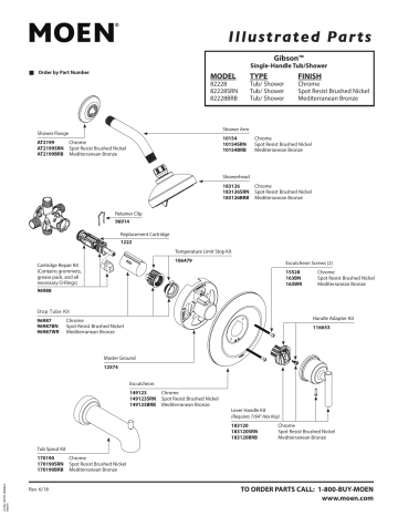 Moen 82228BRB Gibson Mediterranean bronze Posi-Temp(R) tub/shower Exploded Parts View | Manualzz