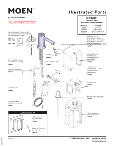 Moen 8560 M-Power foam soap dispenser Exploded Parts View | Manualzz