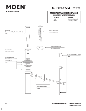 Moen 96107 Moen Chrome Bathroom Lavatory Drain Assembly (Non-Metallic ...