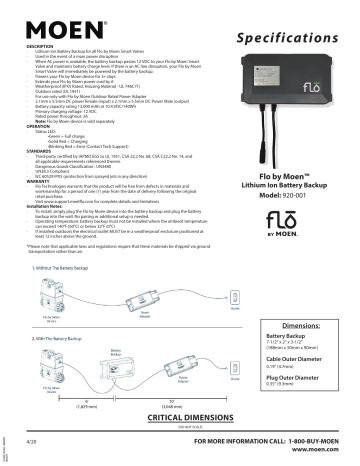 Moen 920-001 Flo by Moen Battery kit Specifications | Manualzz