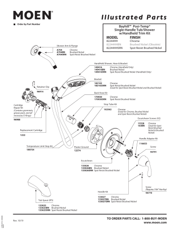 Moen 82244HHBN Bayhill Brushed nickel Posi-Temp(R) tub/shower Exploded Parts View | Manualzz