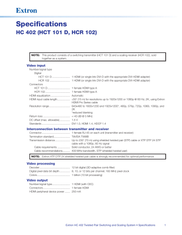 Extron HC 402 Specifications | Manualzz