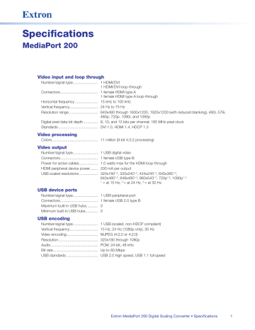 Extron MediaPort 200 Specifications | Manualzz