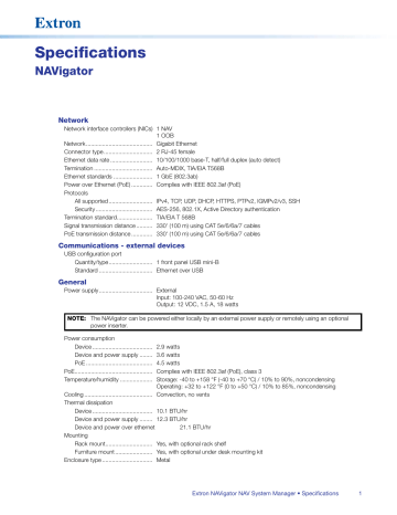 Extron NAVigator Specifications | Manualzz