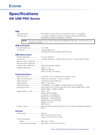 Extron SW USB Pro Series Specifications | Manualzz