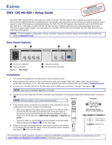 Extron SW4 12G HD-SDI Setup Guide | Manualzz
