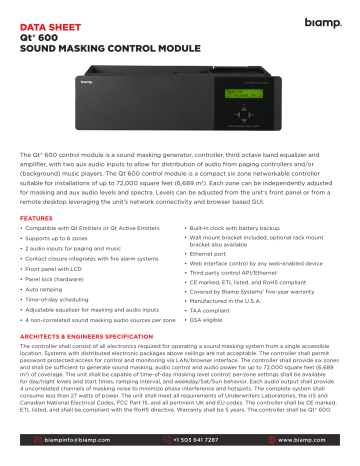 Biamp Qt® 600 Data Sheet | Manualzz