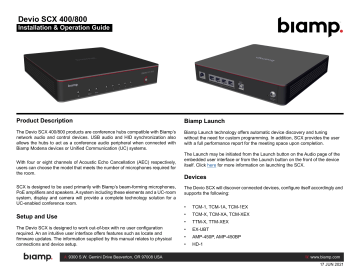 Biamp Devio SCX 400 / 800 Installation & Operation Guide | Manualzz