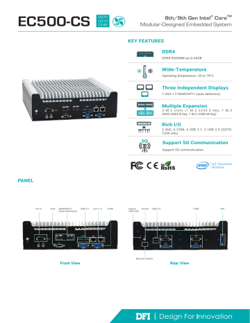 DFI EC500-CS Fanless Embedded System Datasheet | Manualzz