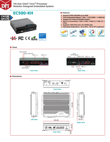 DFI EC500-KH Fanless Embedded System Datasheet | Manualzz