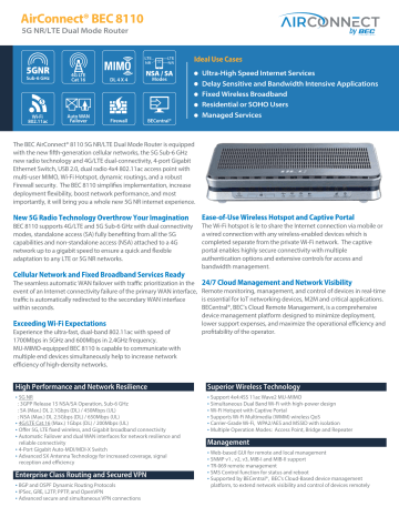 BEC 8110 5G NR/LTE Dual Mode Router Datasheet | Manualzz