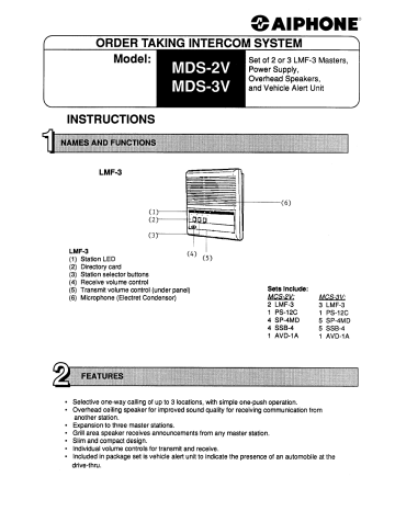 Aiphone MDS-3V Intercom System User manual | Manualzz