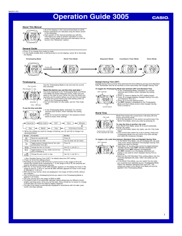 Casio 3005 Watch User manual | Manualzz