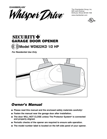 Chamberlain WD822KD 1/2 HP Garage Door Opener User manual | Manualzz